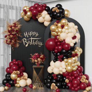 enanal burgundy balloon garland arch kit, 151pcs burgundy black ivory and chrome gold balloons for graduation birthday party bridal shower thanksgiving anniversary party decoration (burgundy)