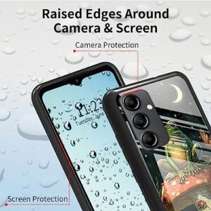 Galaxy A14 5G Phone Case for Samsung Galaxy A14 5G Case Tempered Glass Black Cover with Mushroom Frog Design for Women Men Anti-Scratch Shockproof Protection Case for Samsung A14 5G 2023 6.6 inch