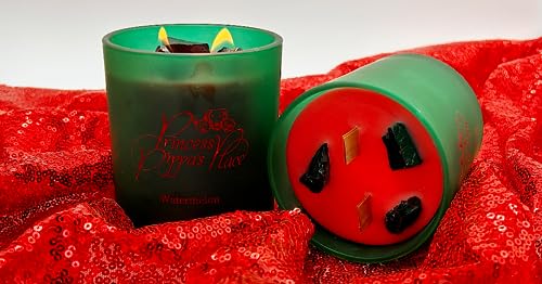 13% Scented Candle Gifts for Women & Men, Non-Toxic Cute Scented Candles with 3 Healing Crystals and 2 Wooden Wicks in Glass Jar, Soy Wax Candle, Aromatherapy Relaxation Candle (Watermelon), Pack-1