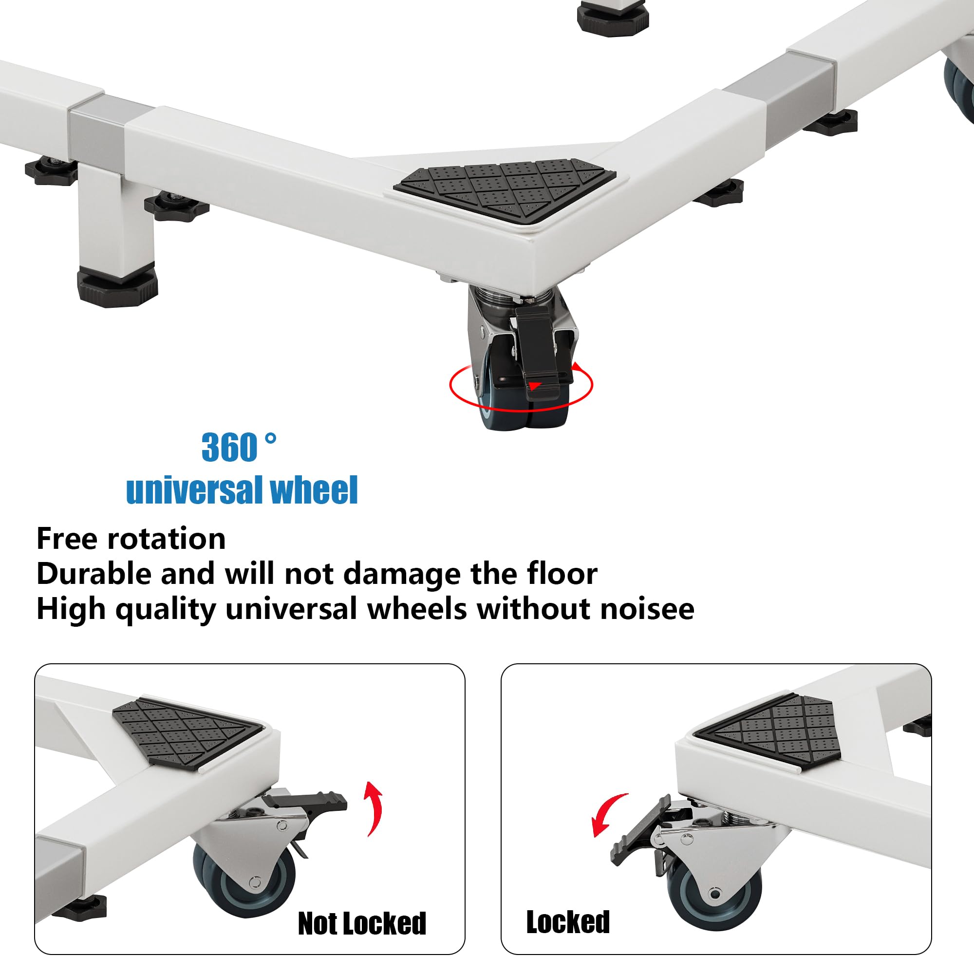 Zsytbyyds All Steel Mobile Base Heavy Duty Furniture Dolly Adjustable Mini Fridge Stand Washing Machine Stand Furniture Dolly for Washer, Refrigerator and Dryer（White）