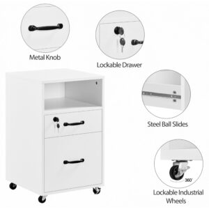 Yaheetech File Cabinet Vertical File Cabinets Mobile Letter Size File Storage Organizer Small Filing Cabinet Printer Stand for Home and Office White