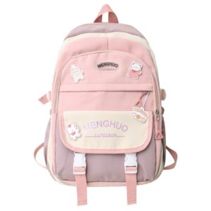 tenbip kawaii backpack cute backpack aesthetic backpack preppy backpack kawaii school supplies with bear accessories (pink)…