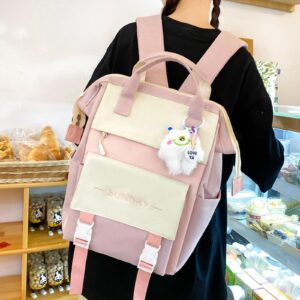 Tenbip 5Pcs Kawaii Backpack Cute Backpack Aesthetic Backpack Preppy Backpack Set Kawaii School Supplies with Accessories (Pink)