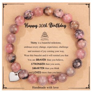 yiyang 30th birthday gifts for her, natural stone beads bracelet 30 year old birthday gifts for women adjustable stretch bracelet 30 birthday idea for women turning 30 women friends daughter