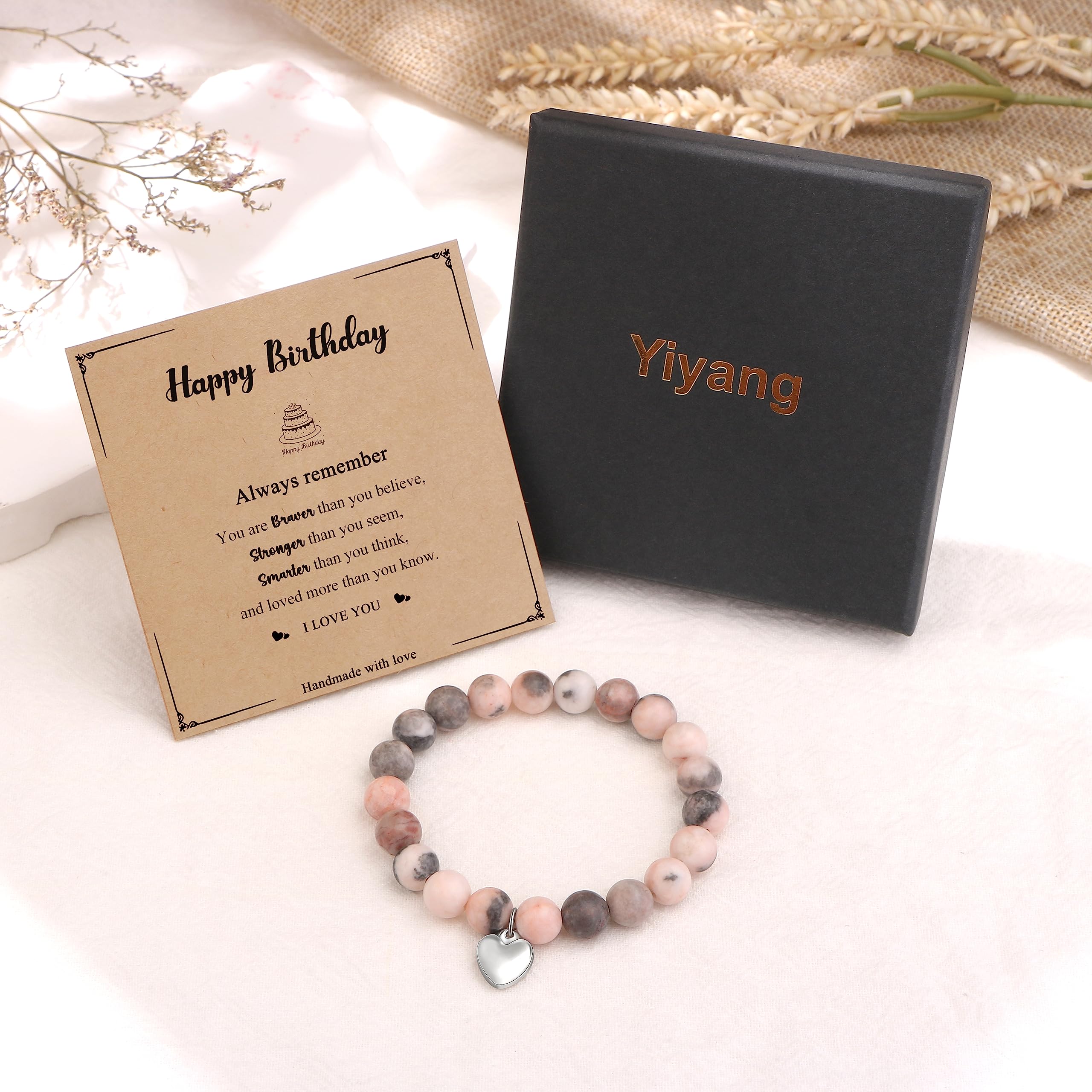 Yiyang Birthday Gifts for Women Sister Mom Friends Sister Wife Friendship Bracelets 18th 21st 50th 60th Birthday Natural Stone Healing Bracelets Beads Happy Birthday Gifts for Women Aunt Grandma