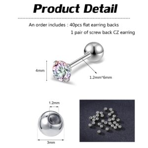 AoedeJ Stainless Steel Earring Backs Ball Back Earrings Backs Replacements Screw On Earring Backs for Studs Screw Earring Backs