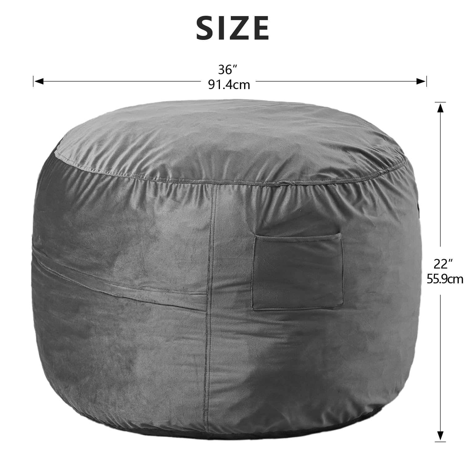 N&V Bean Bag Chair: 3' Memory Foam Furniture Bean Bag for Teens, Adults with Machine Washable Covers (Gery)