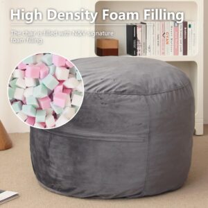 N&V Bean Bag Chair: 3' Memory Foam Furniture Bean Bag for Teens, Adults with Machine Washable Covers (Gery)