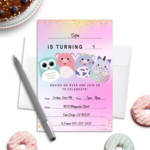 Squish Birthday Invitation Cards with Envelopes Pack of 20 (4" X 6") - Party Invitations for Boys, Girls, Kids, Teens - Squish On Over And Join Us To Celebrate - Squish Party Favors Decorations and