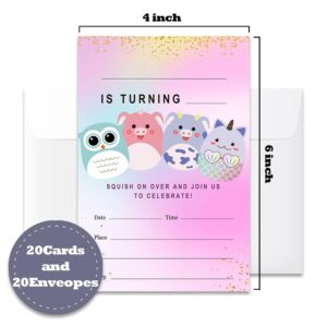 Squish Birthday Invitation Cards with Envelopes Pack of 20 (4" X 6") - Party Invitations for Boys, Girls, Kids, Teens - Squish On Over And Join Us To Celebrate - Squish Party Favors Decorations and