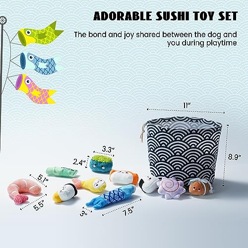 Nocciola 10 PCS Sushi Small Dog Toys to Keep Them Busy, Cute Stuffed Puppy Toys with Bag, Plush Dog Squeaky Toy for Small to Medium Dog, Doggie Birthday Gifts