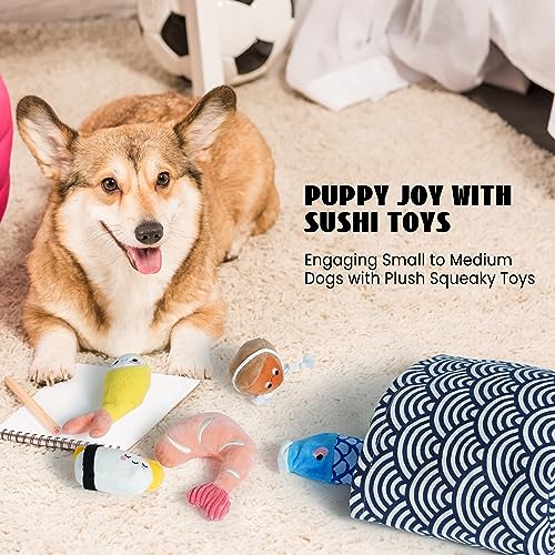 Nocciola 10 PCS Sushi Small Dog Toys to Keep Them Busy, Cute Stuffed Puppy Toys with Bag, Plush Dog Squeaky Toy for Small to Medium Dog, Doggie Birthday Gifts