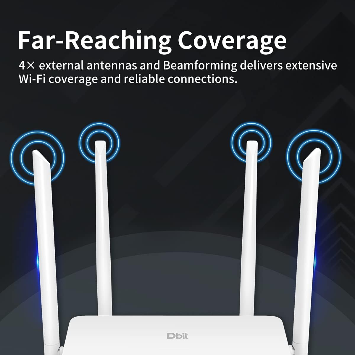 DBIT AC1200 Dual Band WiFi Router 1200Mbps Wireless Internet Router, 4 x 10/100/1000 Mbps Gigabit Ethernet Ports, Supports EasyMesh, Guest WiFi, Access Point Mode, IPv6 and Parental Controls