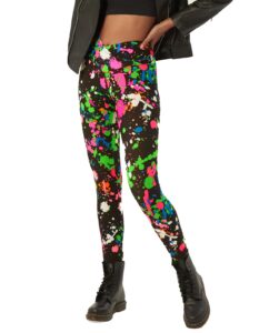 sissycos women's 80s neon crossover leggings artistic splash high waisted buttery soft printed tights (neon fusion splash, large)