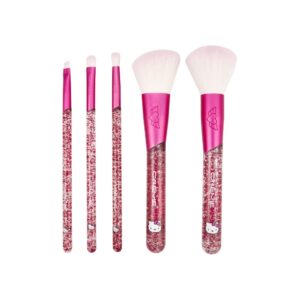 the creme shop hello kitty luv wave brush collection - versatile & silky-soft makeup brushes - precise shader, blending brush, angled detailer, blush brush, powder brush - durable & easy to wash - set