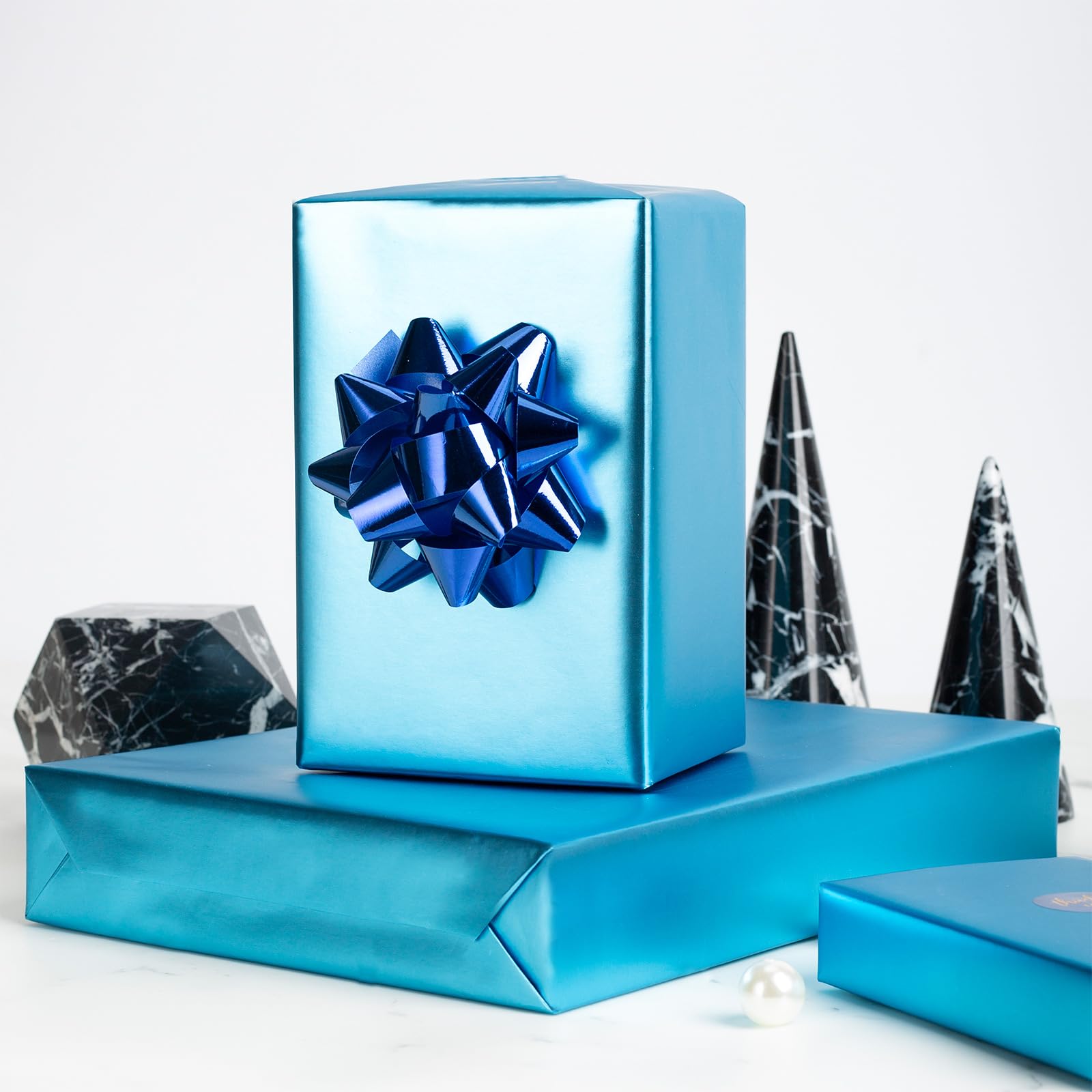 Flyhill Sky Blue Metallic Wrapping Paper-Mini Roll 17inch*32.8ft（46.8sqft-Solid Color Matte Light Paper for Christmas,Birthday,Wedding,Bridal Shower