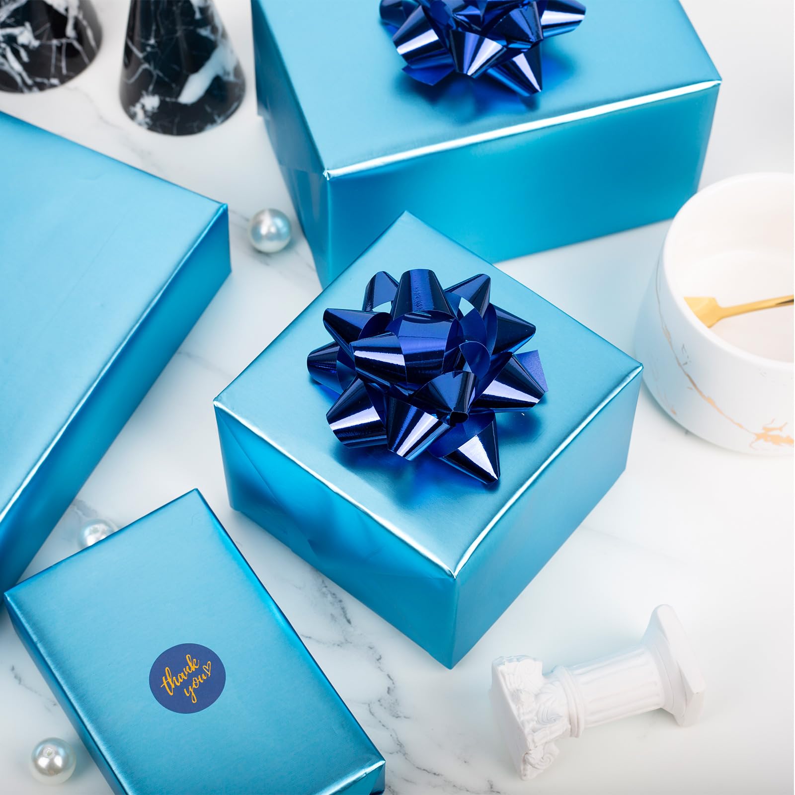 Flyhill Sky Blue Metallic Wrapping Paper-Mini Roll 17inch*32.8ft（46.8sqft-Solid Color Matte Light Paper for Christmas,Birthday,Wedding,Bridal Shower