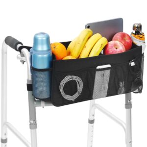 upgrade walker basket with cup holder, foldable walker storage bag for seniors with big capacity & never tipping over, best gift for family