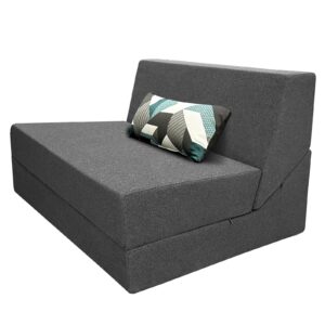 anoner convertible sofa bed memory foam lounge chaise with pillow chaise sofa chair for living room bedroom and apartment office, dark gray