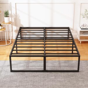 xinxinyan 16 inch full bed frame, no box spring needed, heavy duty metal platform bed frame full size, strong steel slats support, noise free, easy assembly, black