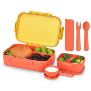 homestockplus 1200ml kids/adults lunch bento box, wheat fiber 5 compartment lunch box with utensil set, bpa-free microwave safe to-go food container lightweight and easy open for school, daily, work