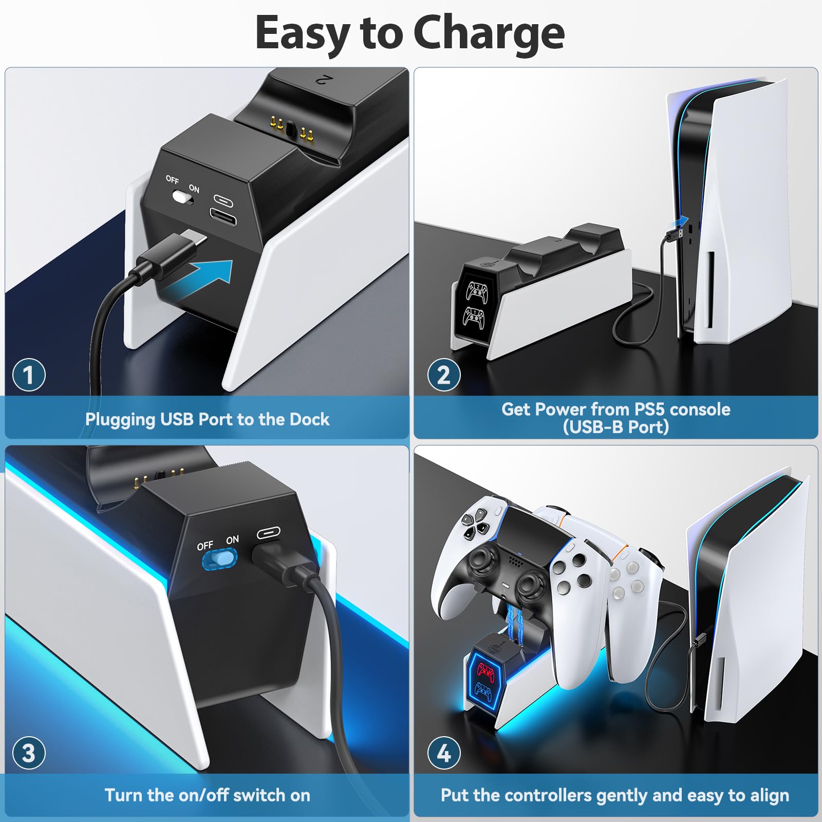 PS5 Controller Charger Station Compatible with Playstation 5 Skin Edge & Dual Controller, 9 RGB LED Light PS5 Accessories Charging Station, PS5 Charging Dock Stand with LED Indicators & Charging Cable