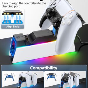 PS5 Controller Charger Station Compatible with Playstation 5 Skin Edge & Dual Controller, 9 RGB LED Light PS5 Accessories Charging Station, PS5 Charging Dock Stand with LED Indicators & Charging Cable