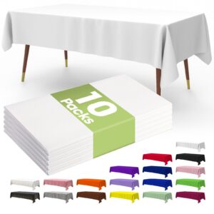 pureegg premium disposable table cloth - 10 pack, 54 x 108 inch table cloths for parties, decorative tablecloths for rectangle tables, white plastic table cover, leakproof & sturdy, white