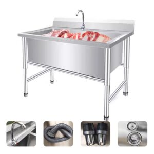 commercial restaurant kitchen sink set, freestanding stainless steel sink,stainless steel utility sinks,with drain kit,for outdoor garage restaurant kitchen(39.4 * 23.6 * 31.5in)