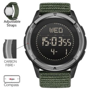 DIDITIME Tactical Watches for Men, Military Watches for Men, Waterproof 164FT, Fitness Watch, Mens Digital Watches with Compass, Metronome, Pedometer, Lightweight Breathable Nylon Watch