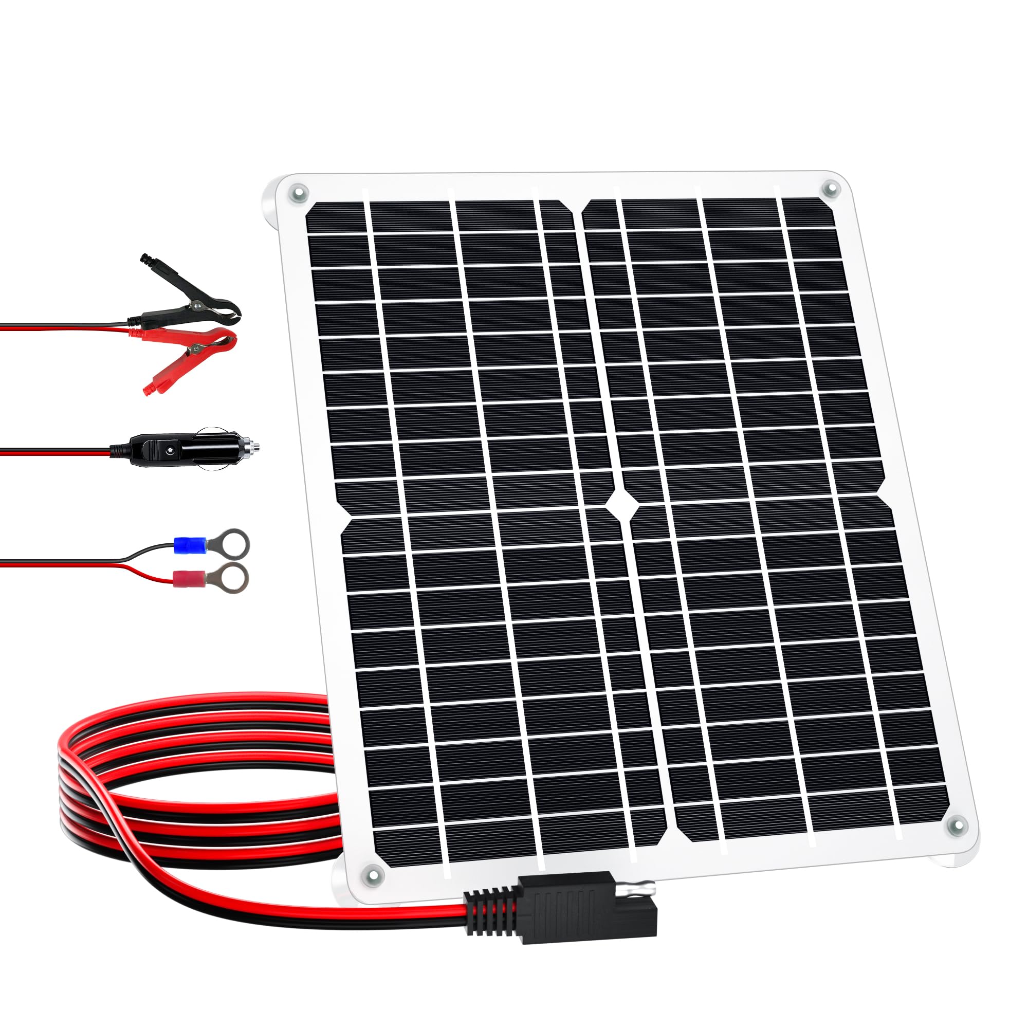 20W Solar Battery Panel Charger, 12V Solar Battery Maintainer, Waterproof Solar Panel Trickle Charging Kit with 3-Color LED Indicator for RV, Car, Automotive, Motorcycle, Boat, Marine, Trailer