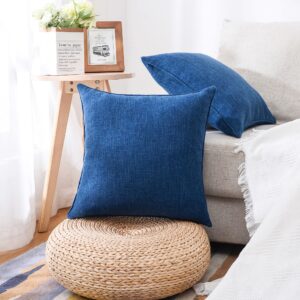 THOHAG Set of 2 Throw Pillow Covers 18 x18 inches, Soft Linen Cushion Covers, Square Decorative Solid Couch Pillows Covers for Sofa Living Room, Navy Blue