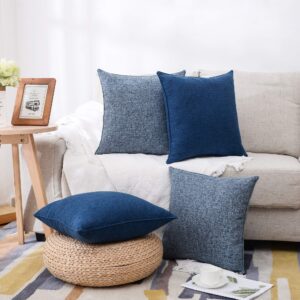 THOHAG Set of 2 Throw Pillow Covers 18 x18 inches, Soft Linen Cushion Covers, Square Decorative Solid Couch Pillows Covers for Sofa Living Room, Navy Blue