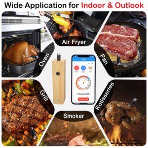 Smart Wireless Meat Thermometer 360FT APP Control Bluetooth Wireless Digital Cooking Thermometer for Grilling and Smoking/BBQ/Oven/Smoker/Air Fryer/Stove (1*Probes)