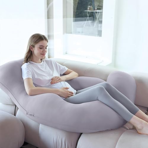 Sasttie Pregnancy Pillows for Sleeping, U Shaped Cooling Full Body Pillow Pregnancy Must Haves, Maternity Pillow for Pregnant Women, Pillow with Removable Cover for Side Sleeper, Light Grey