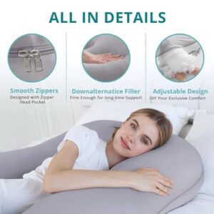 Sasttie Pregnancy Pillows for Sleeping, U Shaped Cooling Full Body Pillow Pregnancy Must Haves, Maternity Pillow for Pregnant Women, Pillow with Removable Cover for Side Sleeper, Light Grey