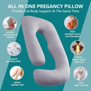 Sasttie Pregnancy Pillows for Sleeping, U Shaped Cooling Full Body Pillow Pregnancy Must Haves, Maternity Pillow for Pregnant Women, Pillow with Removable Cover for Side Sleeper, Light Grey