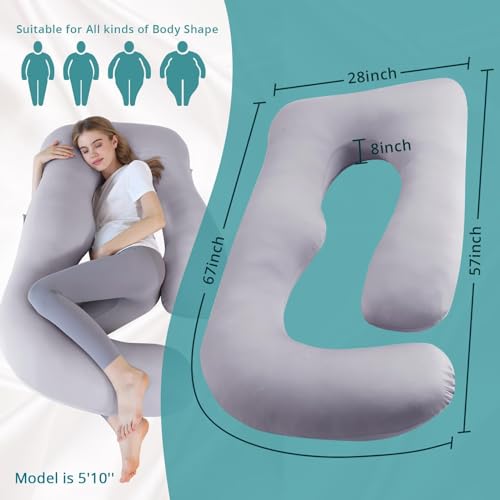 Sasttie Pregnancy Pillows for Sleeping, U Shaped Cooling Full Body Pillow Pregnancy Must Haves, Maternity Pillow for Pregnant Women, Pillow with Removable Cover for Side Sleeper, Light Grey