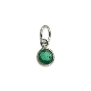 natural emerald charm 3.81mm round handmade in 14k white gold