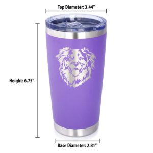 Australian Shepherd Face - Insulated Coffee Tumbler Cup with Sliding Lid - Stainless Steel Insulated Mug - Unique Dog Themed Decor and Gifts for Moms & Dads of Aussies - Purple