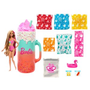 Barbie Pop Reveal Doll & Accessories, Rise & Surprise Fruit Series Gift Set with Scented Doll, Squishy Scented Pet, Color Change, Moldable Sand & More, 15+ Surprises