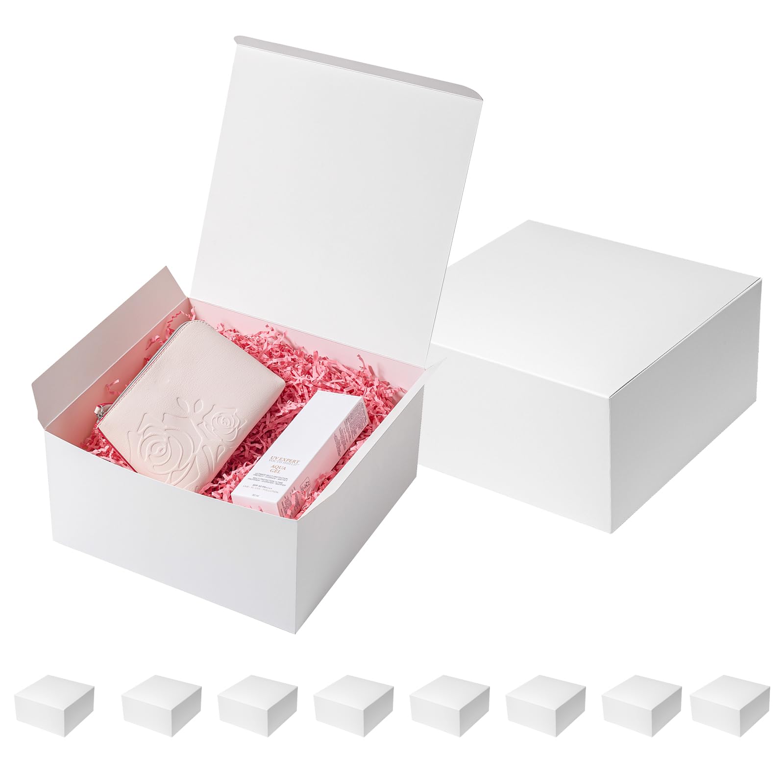 Mcfleet Gift Boxes with Lids 10x10x5 Inches 10 Pack Bridesmaid Proposal Boxes White Cardboard Gift Box for Presents, Craft Boxes for Christmas, Wedding, Graduation, Holiday, Birthday Gift Packaging