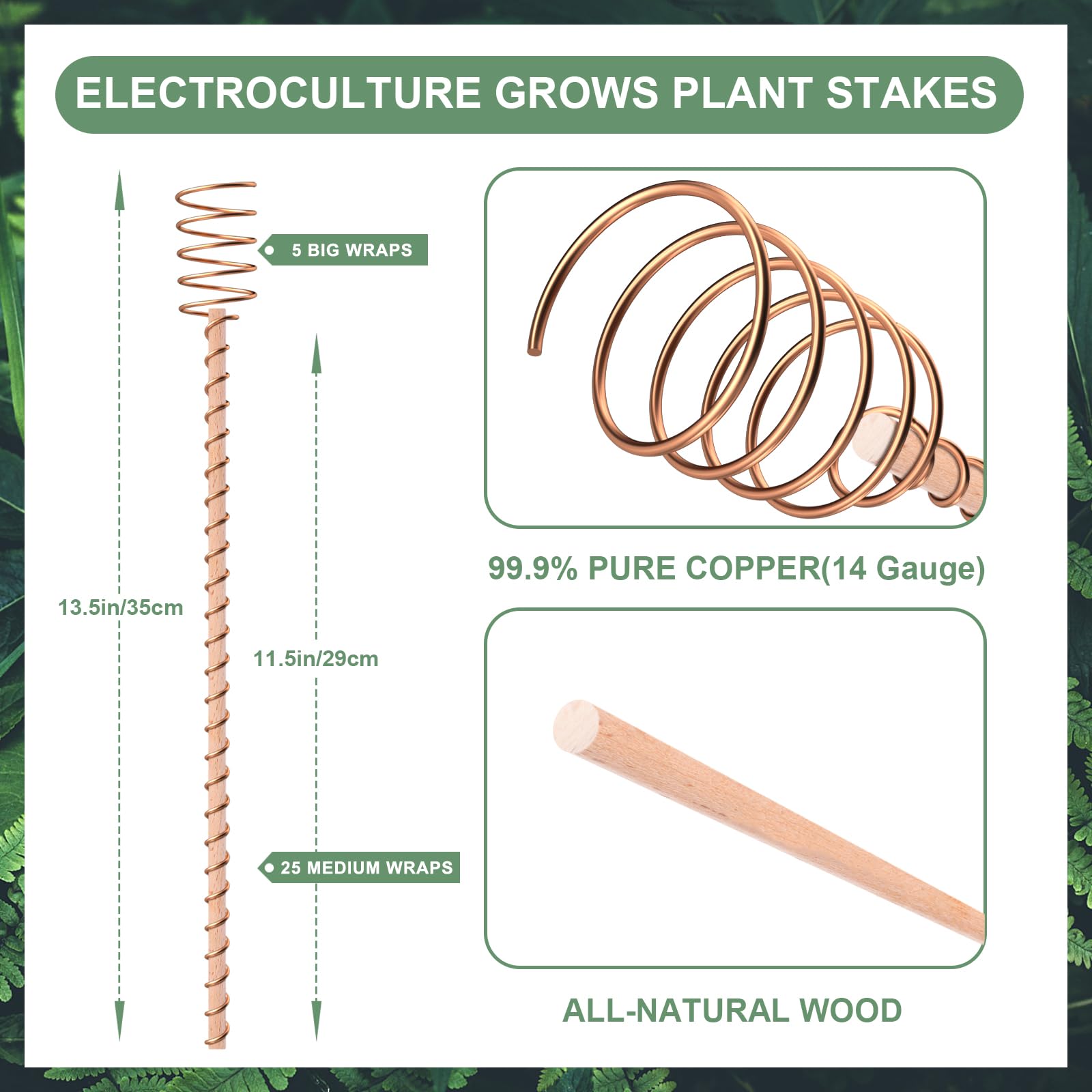 8 Pack 13.5" Electroculture Plant Stakes, Long Copper Garden Stakes, Electroculture Copper Coil Antennas for Growing Garden, High-Yield, Eco-Friendly