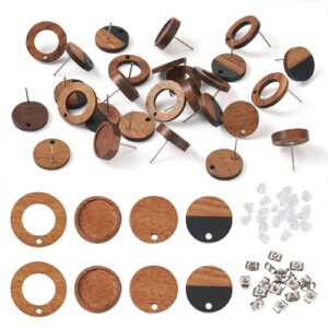 fashewelry 32pcs wooden earring posts wooden earring stud 15mm flat round wooden earring blanks earring pin studs earring findings for jewelry making