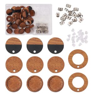 FASHEWELRY 32Pcs Wooden Earring Posts Wooden Earring Stud 15mm Flat Round Wooden Earring Blanks Earring Pin Studs Earring Findings for Jewelry Making