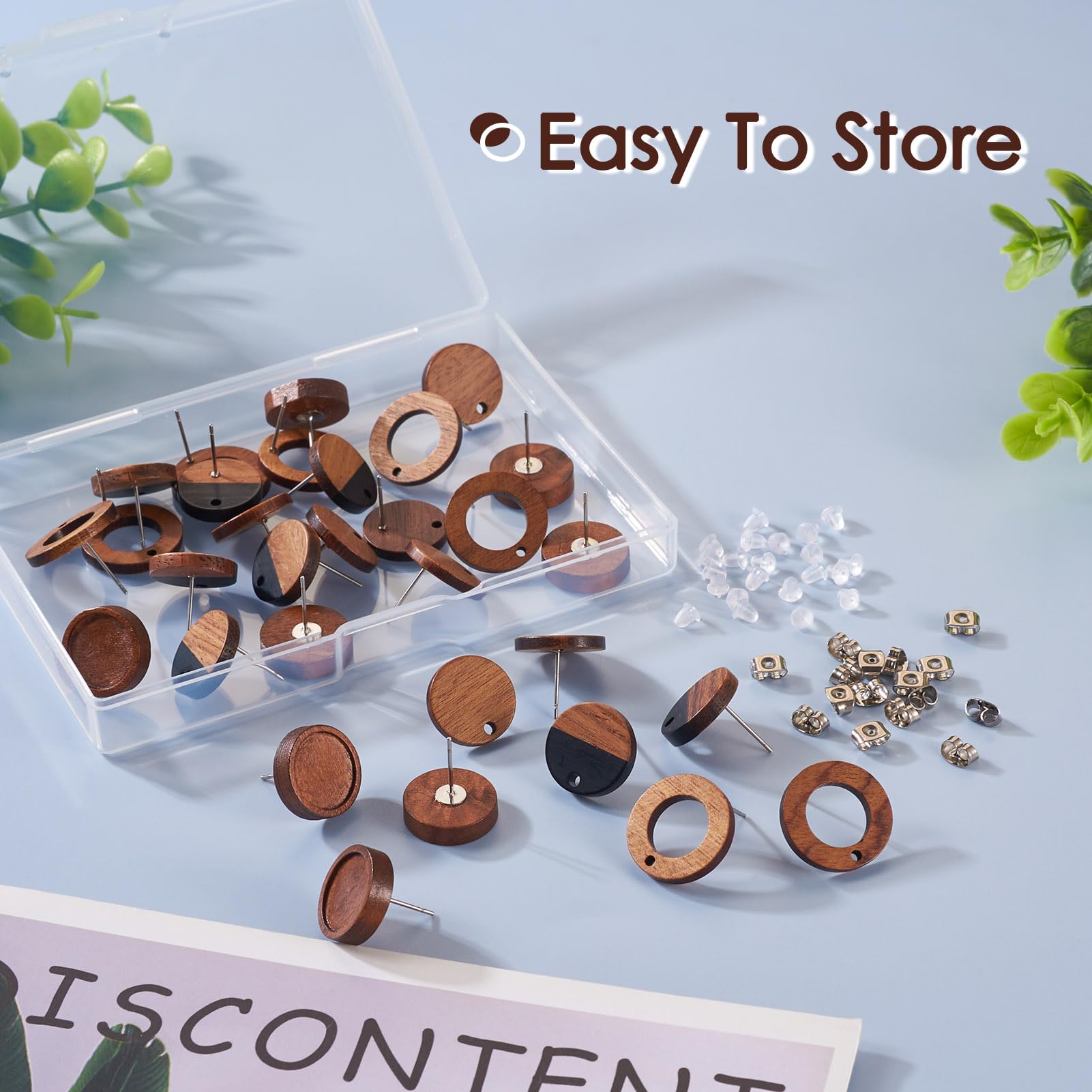 FASHEWELRY 32Pcs Wooden Earring Posts Wooden Earring Stud 15mm Flat Round Wooden Earring Blanks Earring Pin Studs Earring Findings for Jewelry Making