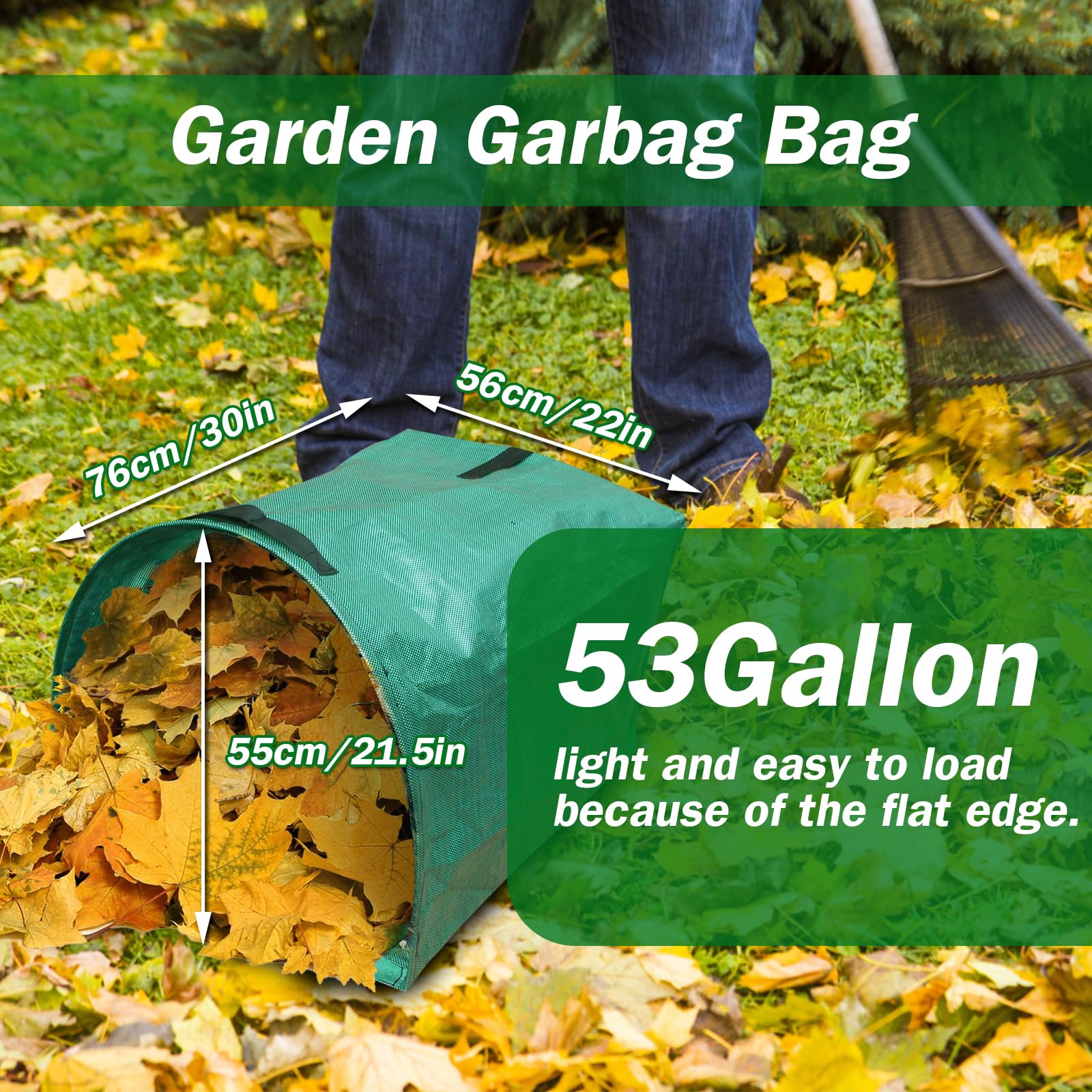 53 Gallons Garden Waste Bags-2 Pack Reusable Yard Waste Bags Heavy Duty,Large Yard Dustpan-Type Garden Bag for Collecting Leaves,Lawn Pool Garden Leaf Waste Bag, Comes-Perfect for Yard, Garden, Lawn