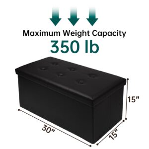 xuperbonus 30 Inches Folding Storage Ottoman, Faux Leather Black Footrest Ottoman, Storage Bench Suit for Bedroom,Living Room and Hallway,Support 350lbs