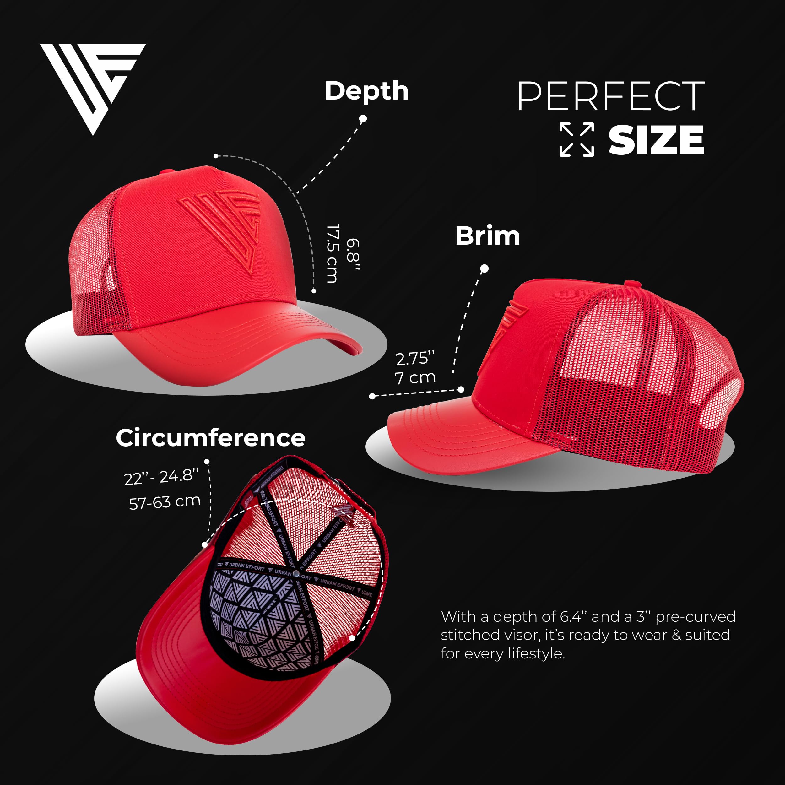 Urban Effort Mesh Back Cap - for Men Baseball Hat 5-Panel Trucker Hat Snapback Closure for Outdoors (Trucker Hat, Red)