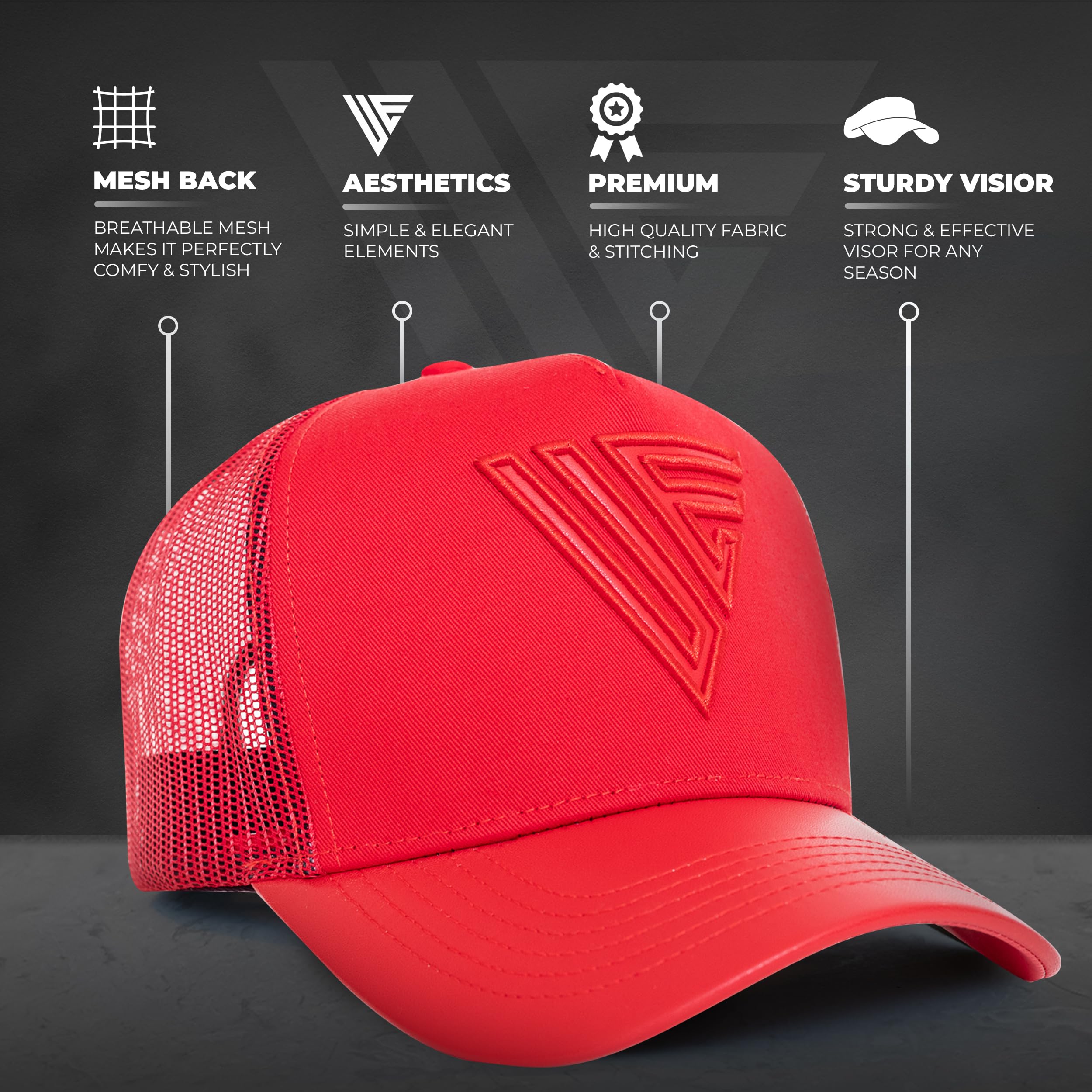 Urban Effort Mesh Back Cap - for Men Baseball Hat 5-Panel Trucker Hat Snapback Closure for Outdoors (Trucker Hat, Red)